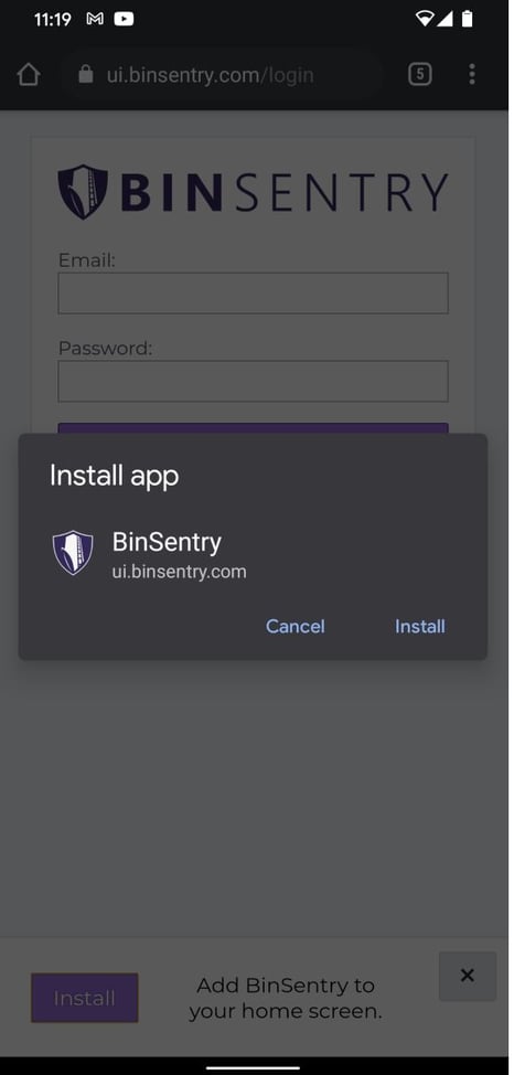How do I set up BinSentry on my phone?